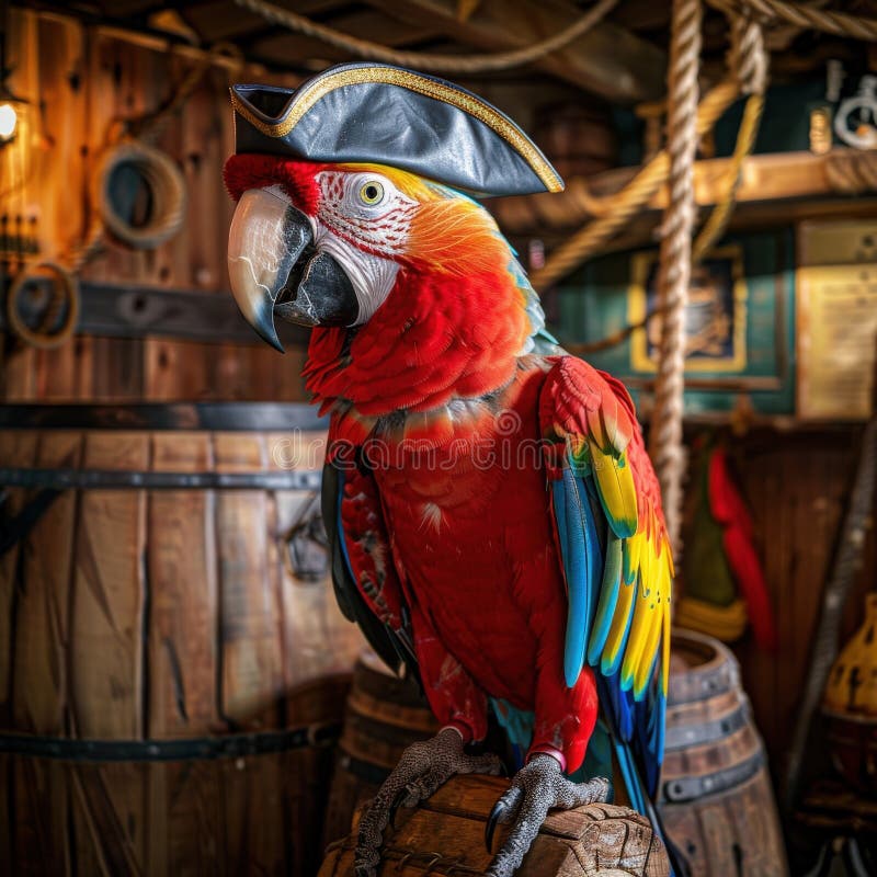 Parrot Dressed As Pirate in Ship Setting Stock Image - Image of vibrant ...
