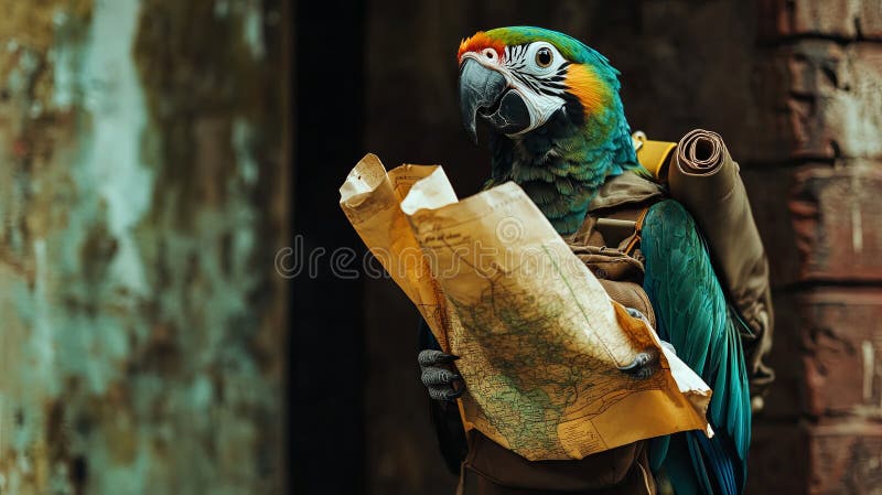 A Parrot Dressed As a Tour Guide with a Map Rolled Under Its Wing Stock ...