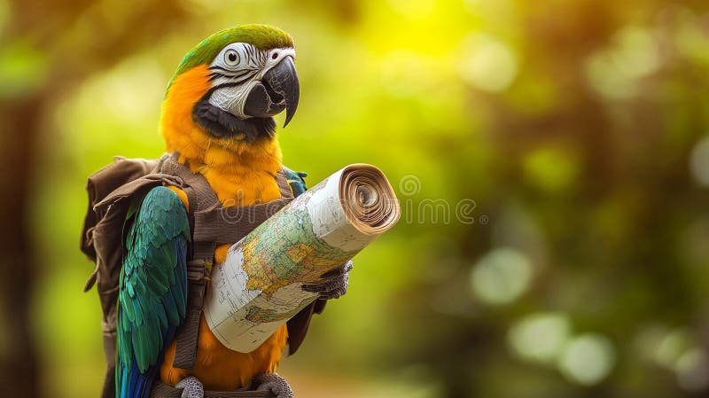 Parrot Dressed Tour Guide Map Rolled Under Its Wing Stock Photos - Free ...