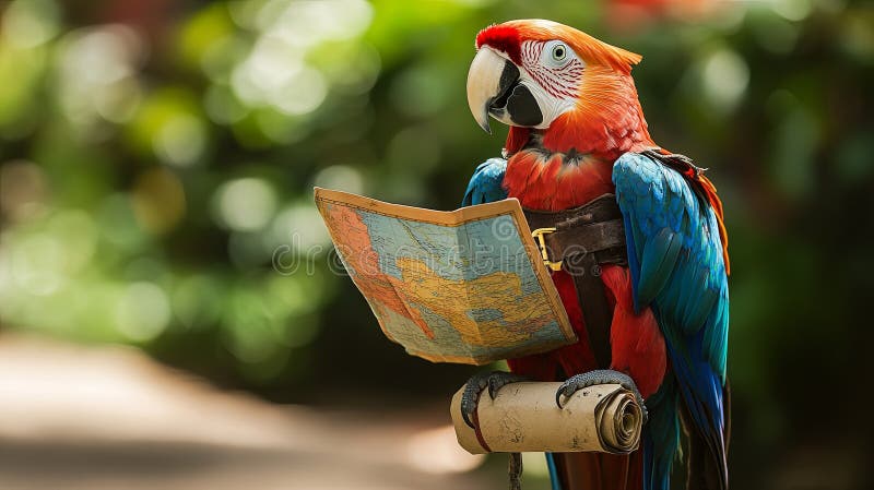 A Parrot Dressed As a Tour Guide with a Map Rolled Under Its Wing Stock ...