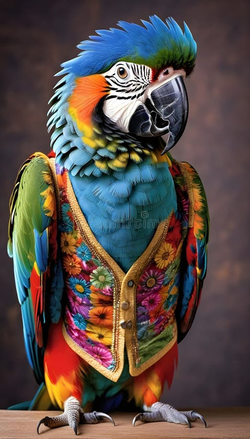 Parrot Dressed in Hippie Clothes: Humanization of Animals Concept Stock ...