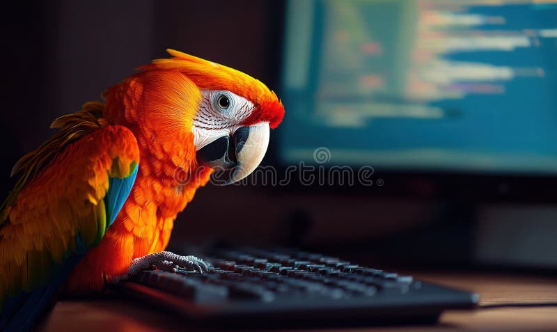 Parrot Engages with Computer Keyboard while Exploring Tech World in a ...
