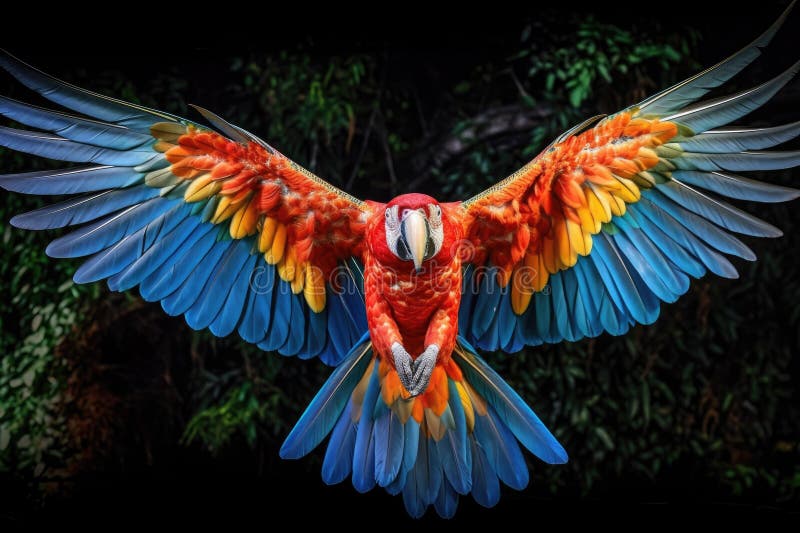 Parrot in Flight, Showcasing Its Colorful Wingspan Stock Illustration ...