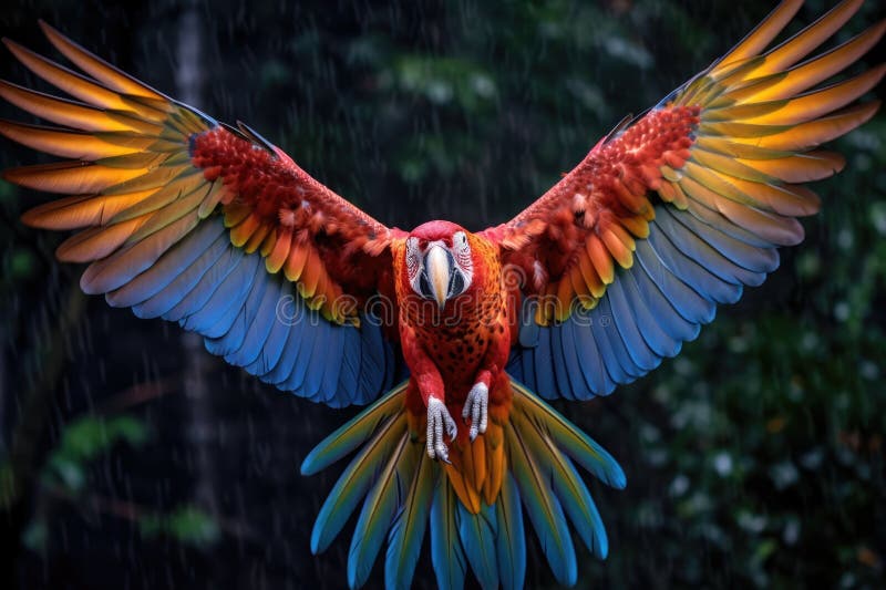 Parrot in Flight, Showcasing Its Colorful Wingspan Stock Illustration ...