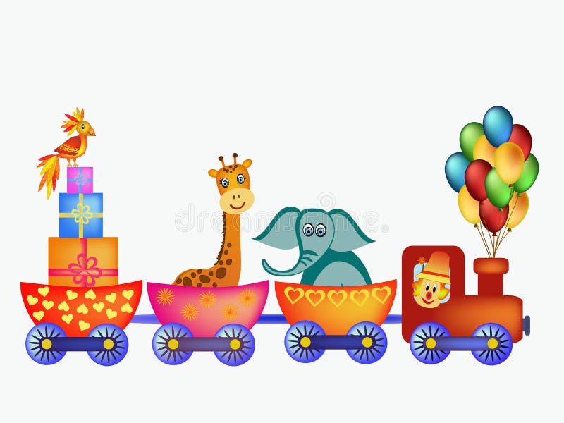Parrot, Giraffe, Elephant in Train Frame Stock Vector - Illustration of ...