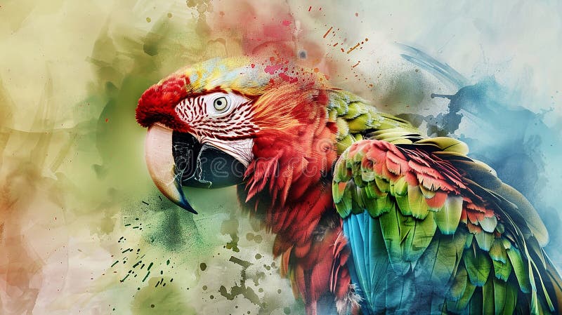Parrot Head in Watercolor Painting Digital Illustration Stock ...