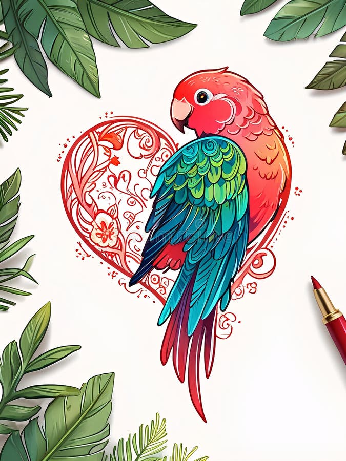 Parrot Heart Image White Background Stock Illustration - Illustration ...