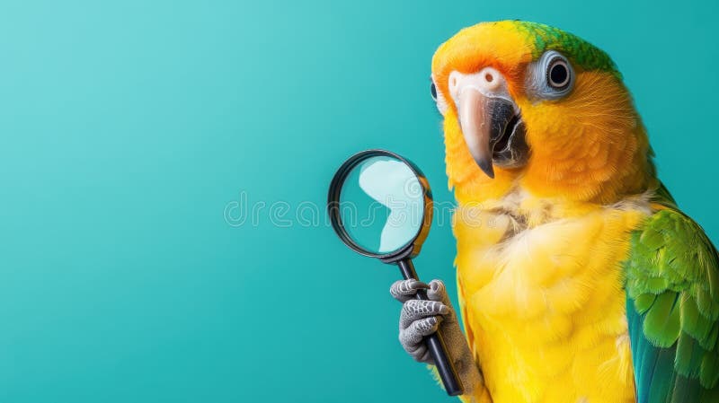 A Parrot Holding a Magnifying Glass in Its Beak, AI Stock Photo - Image ...