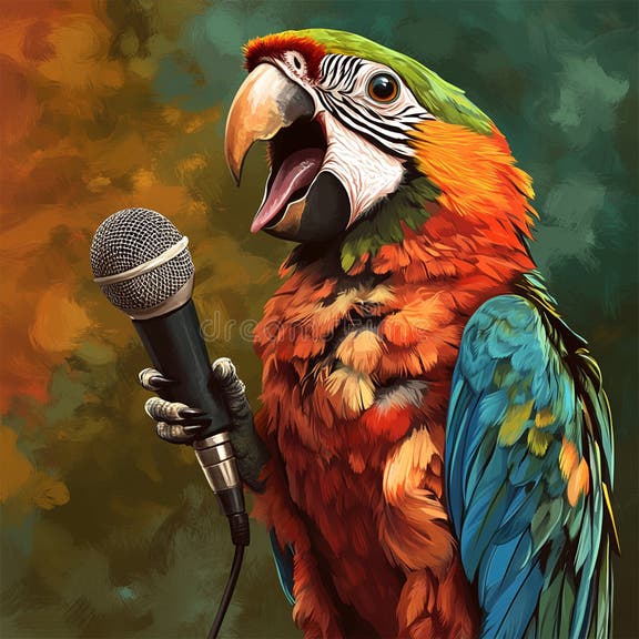 Parrot Holding a Microphone Singing Stock Illustration - Illustration ...