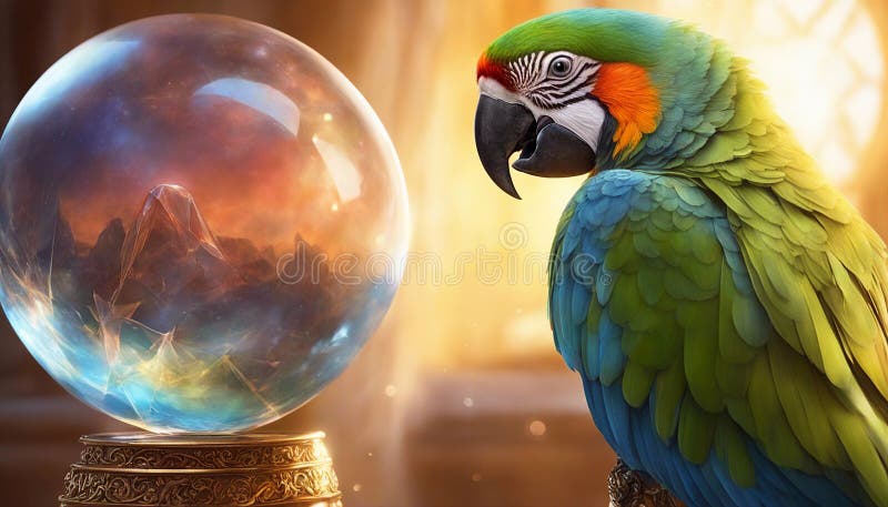Parrot. Magic Parrot with a Crystal Ball. Fantasy Bird. the Interior of ...