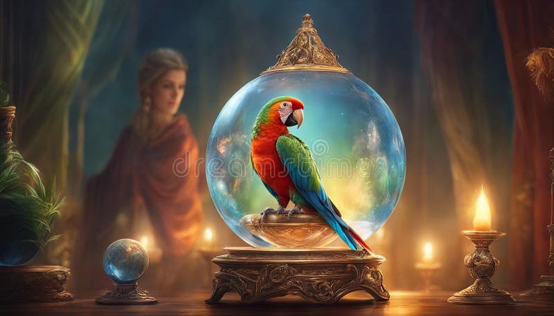 Parrot. Magic Parrot with a Crystal Ball. Fantasy Bird. the Interior of ...