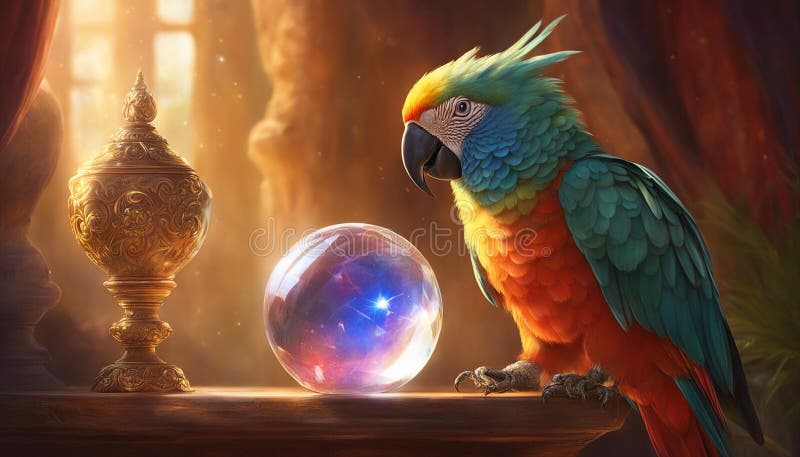 Parrot. Magic Parrot with a Crystal Ball. Fantasy Bird. the Interior of ...