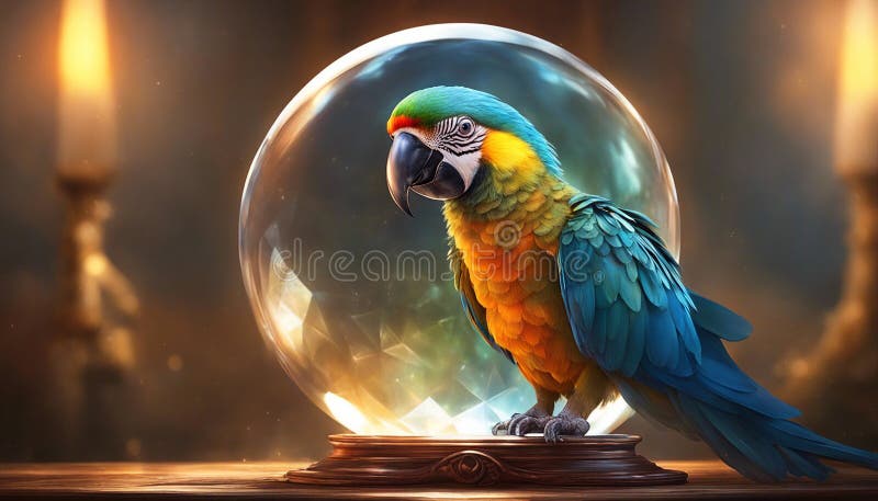 Parrot. Magic Parrot with a Crystal Ball. Fantasy Bird. Dramatic ...