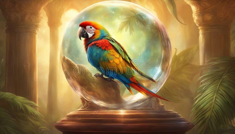 Parrot. Magic Parrot with a Crystal Ball. Fantasy Bird. the Interior of ...