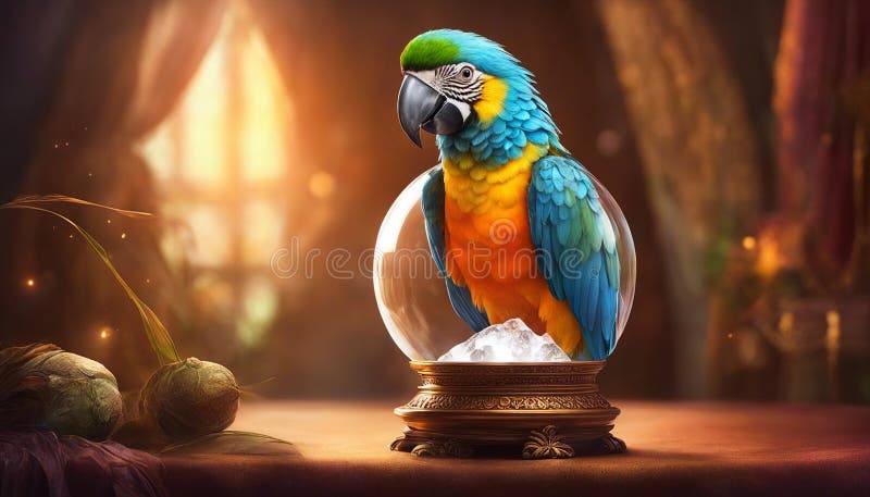 Parrot. Magic Parrot with a Crystal Ball. Fantasy Bird. the Interior of ...