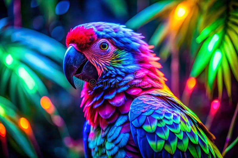 Parrot with Neon Feathers a Close. Generative AI Stock Photo - Image of ...