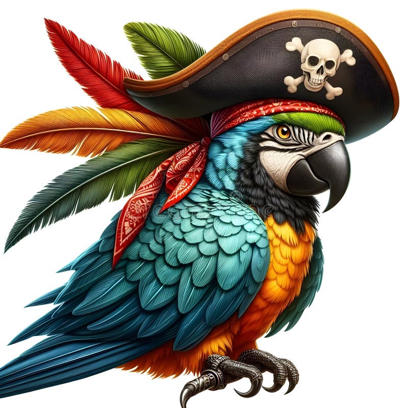 Parrot with pirate hat stock illustration. Illustration of text - 336567768