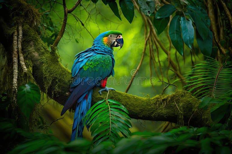 Parrot Perched in Tree, Keeping Watch Over the Jungle Stock Photo ...