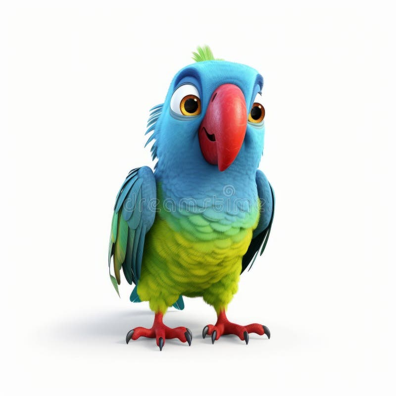 Impressive Pixar Style Parrot on White Background in 8k Uhd Stock ...