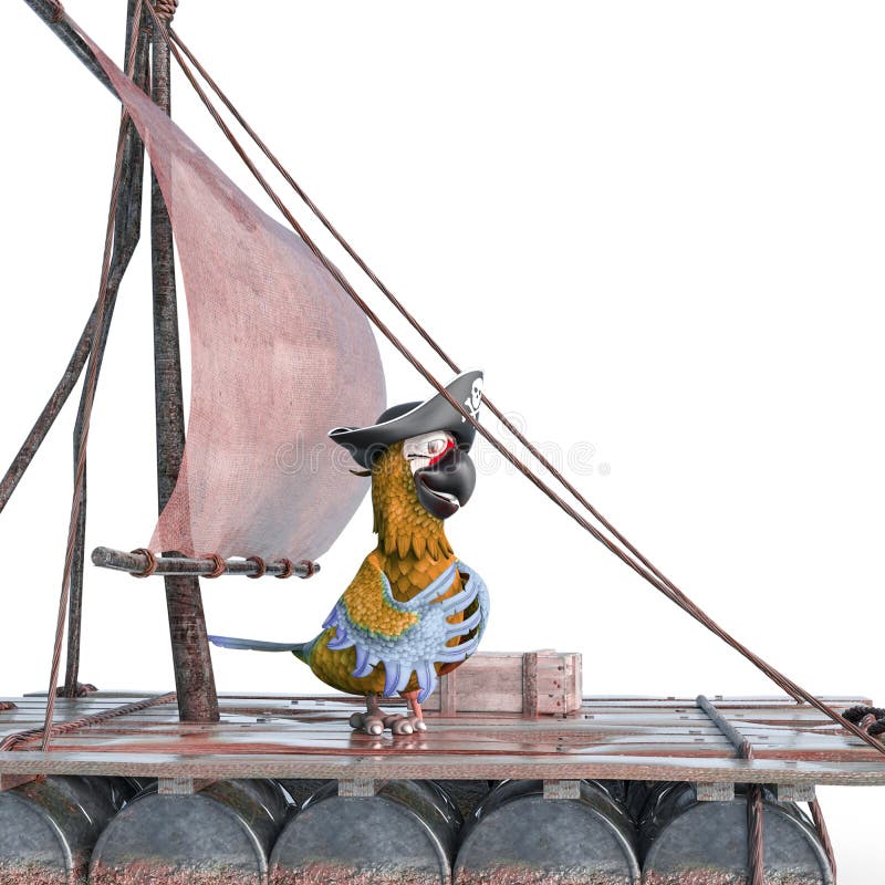 Parrot Pirate is on the Raft Side View Stock Illustration ...