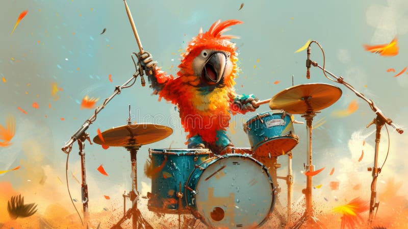 A Parrot is Playing Drums in a Colorful Scene, AI Stock Illustration ...