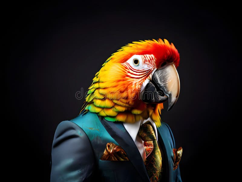 Parrot Portrait in the Elegant Suit Stock Illustration - Illustration ...