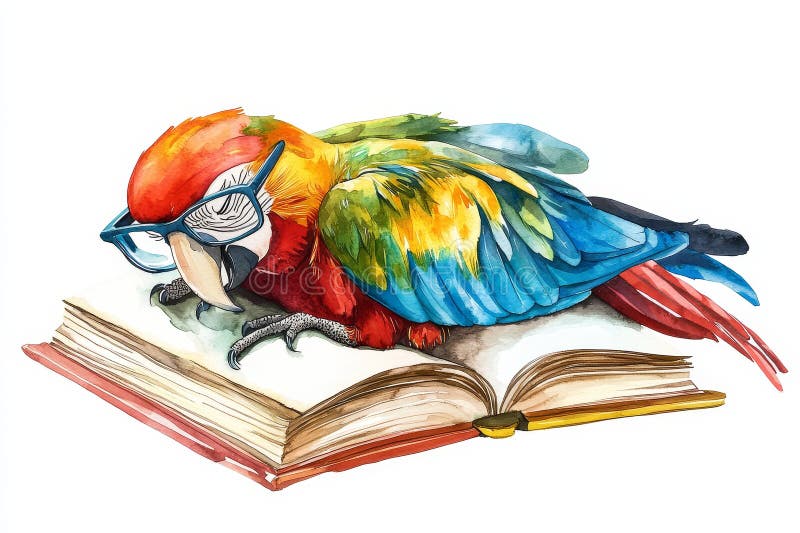 Parrot Reading a Book stock illustration. Illustration of rainforest ...