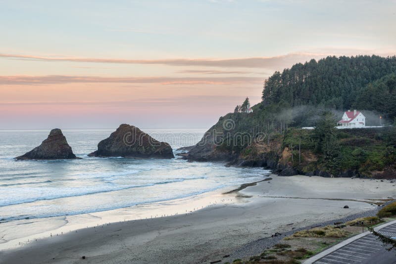 Parrot Rock, Pinnacle Rock and Heceta Head Lighthouse Stock Photo ...