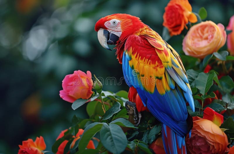 Parrot and Roses Wallpaper, Stock Image - Image of floral, lush: 306893673