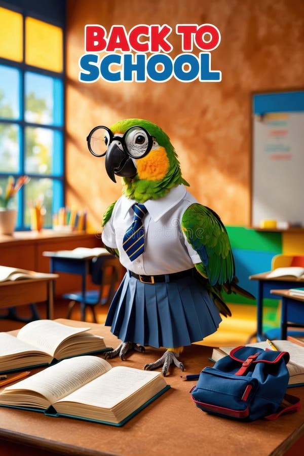 Parrot in School Uniform stock illustration. Illustration of school ...