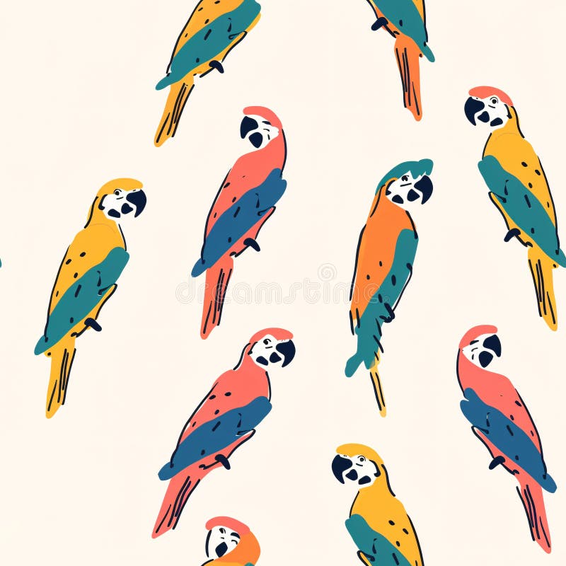 Parrot Seamless Patterns, Birds Hand Drawing Abstract Designs ...