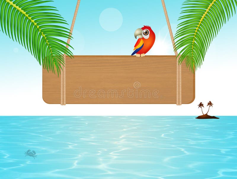 Parrot on Sign on the Beach Stock Illustration - Illustration of sign ...