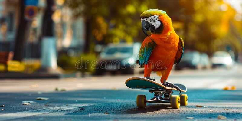 A Parrot is Standing on a Skateboard in the Street Stock Photo - Image ...