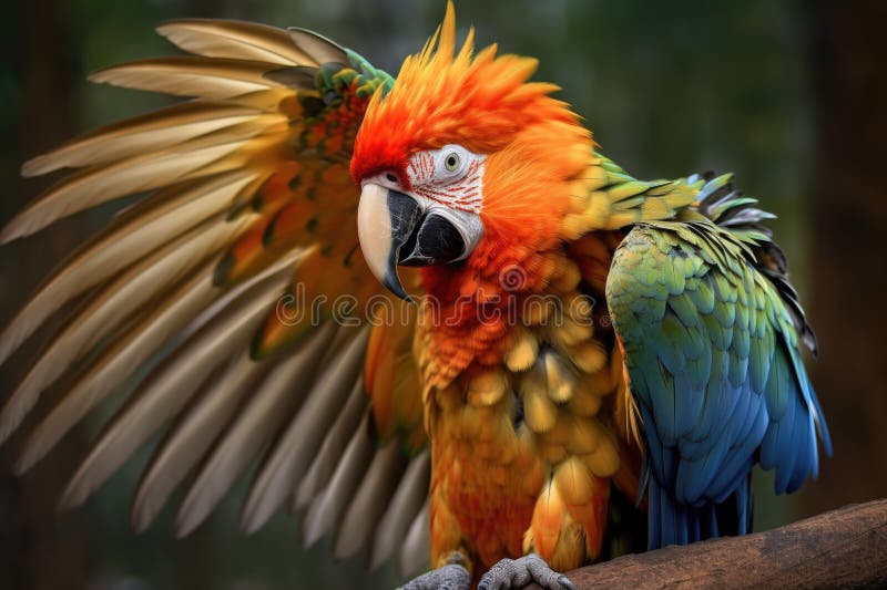 Parrot Stretching Its Wing while Preening Feathers Stock Illustration ...