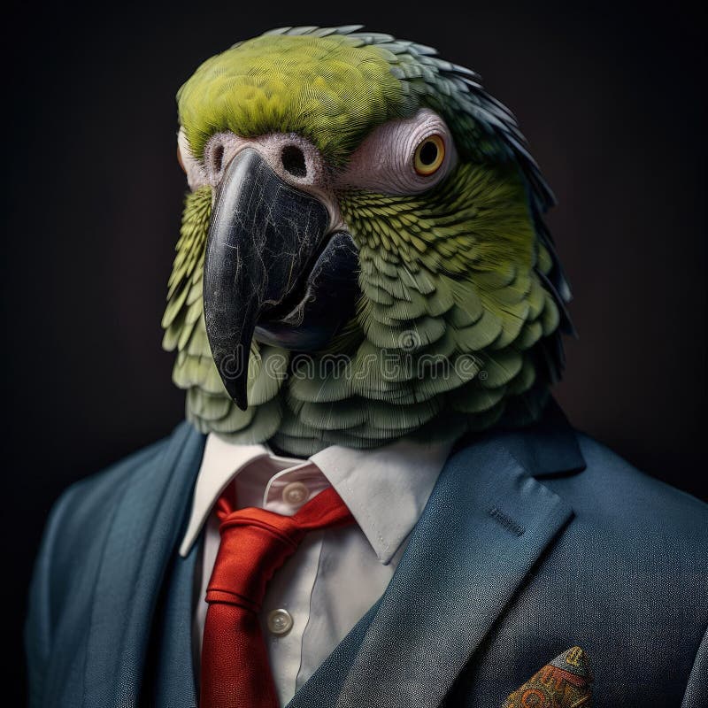 Parrot in suit and tie stock photo. Image of suit, print - 298617356