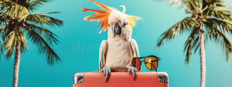 Parrot on a Suitcase on a Beach Background. Selective Focus Stock Photo ...