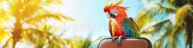 Parrot on a Suitcase on a Beach Background. Selective Focus Stock Image ...