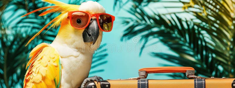 Parrot on a Suitcase on a Beach Background. Selective Focus Stock Photo ...