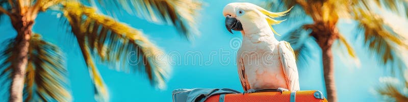 Parrot on a Suitcase on a Beach Background. Selective Focus Stock Photo ...
