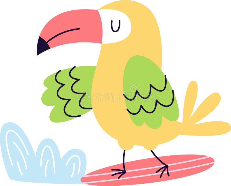 Parrot on Surf Board stock vector. Illustration of board - 328583888