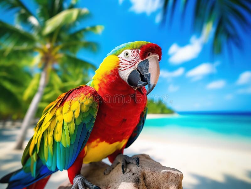 Ai Generated Illustration Wildlife Concept of Parrot on Tropical Beach ...