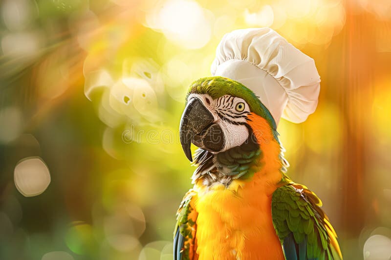 Parrot Wearing a Chef S Hat and Standing in Front of a Tree Stock Image ...