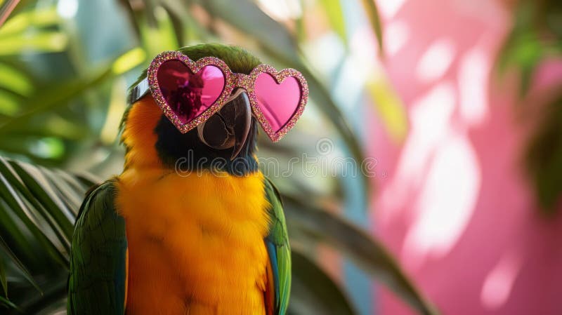 Parrot Wearing Heart Shaped Sunglasses Outdoors Stock Illustration ...