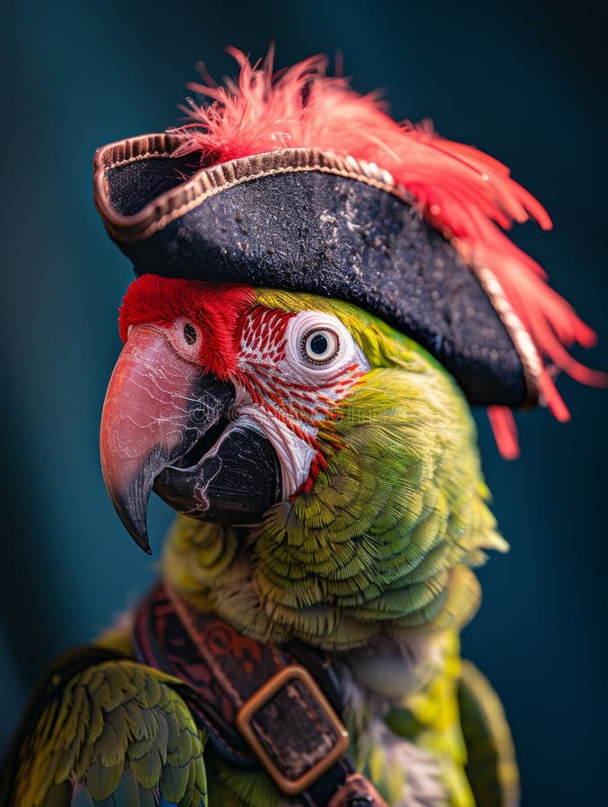 Parrot Wearing a Pirate Costume with Red and Green Feathers Stock Image ...