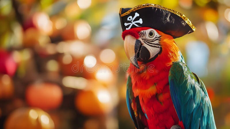 Parrot Wearing a Pirate Hat and Eye Patch on a Hallo Stock Illustration ...