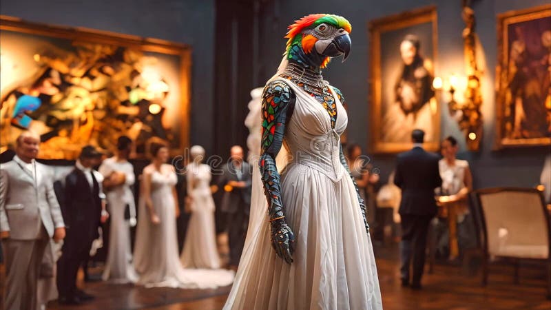 Parrot in a White Dress in a Museum Stock Footage - Video of cartoon ...