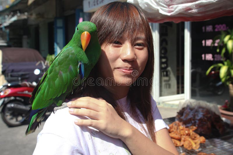 Parrot and woman editorial image. Image of love, bangkok - 23326805