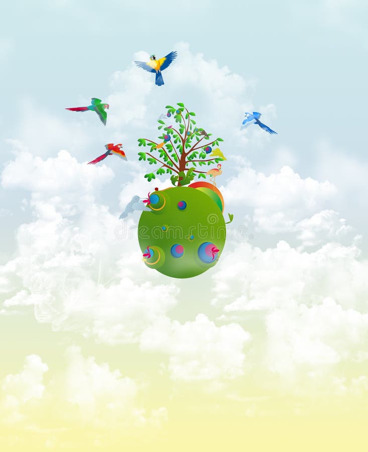 Parrots in the clouds stock illustration. Illustration of artistic ...