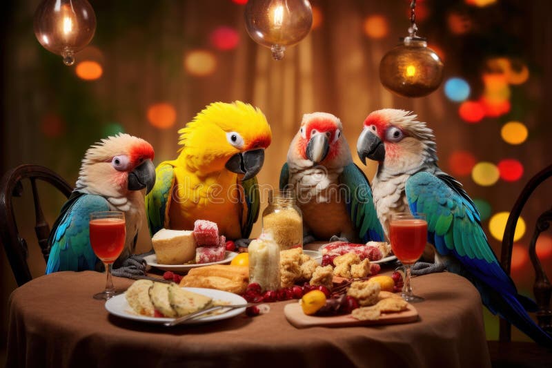 Parrots Party Funny. Generate Ai Stock Photo - Image of animal, humor ...
