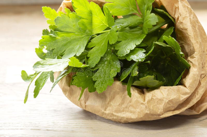 Parsley, Freshly Picked, in a Brown Paper Bag. Eco Friendly Packaging ...
